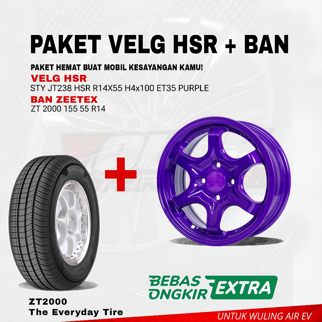 Jual PAKET VELG PLUS BAN UNTUK WULING AIR-EV STY JT238 HSR R14X55 H4x100 ET35 PURPLE | Shopee ...