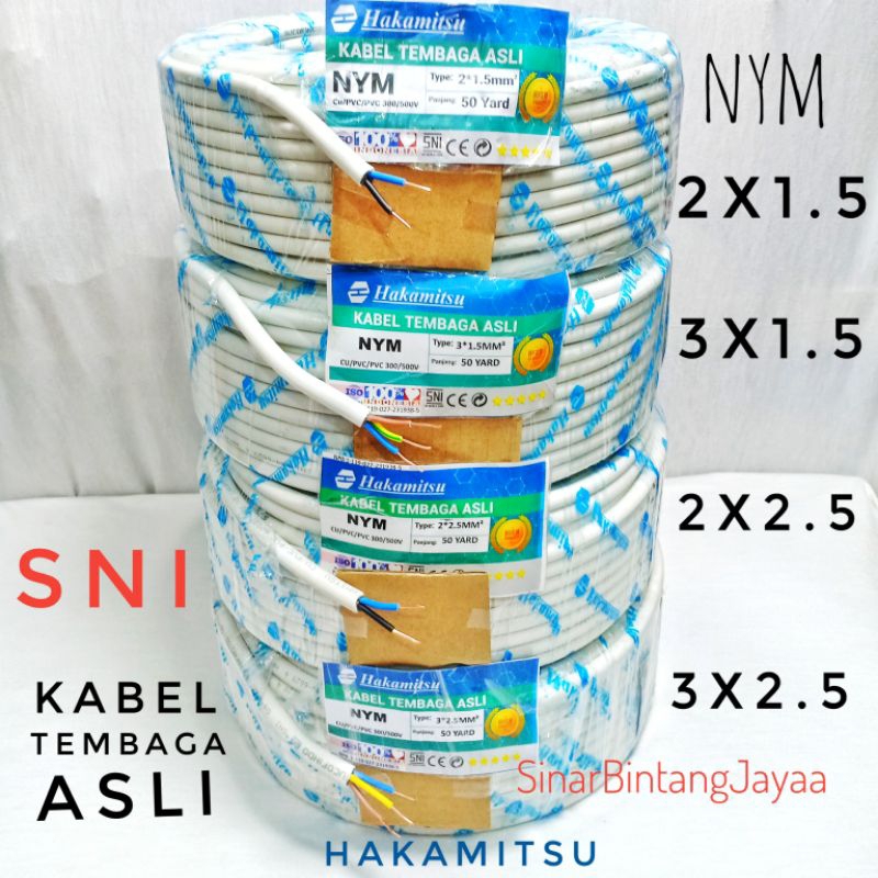 Jual HAKAMITSU Kabel Listrik Kawat Tembaga NYM 2X1,5 / 2X2,5 / 3X1,5 / 3X2,5 Kabel Tembaga Asli ...
