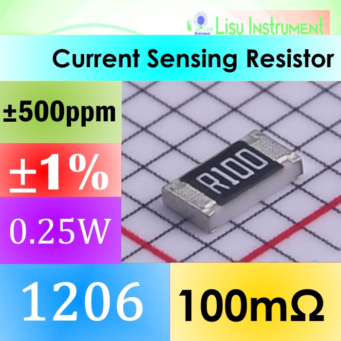 Jual 100mΩ 1206 ±1% 250mW 5A ±500ppm/°C Current Sensing Resistor R100 0 ...