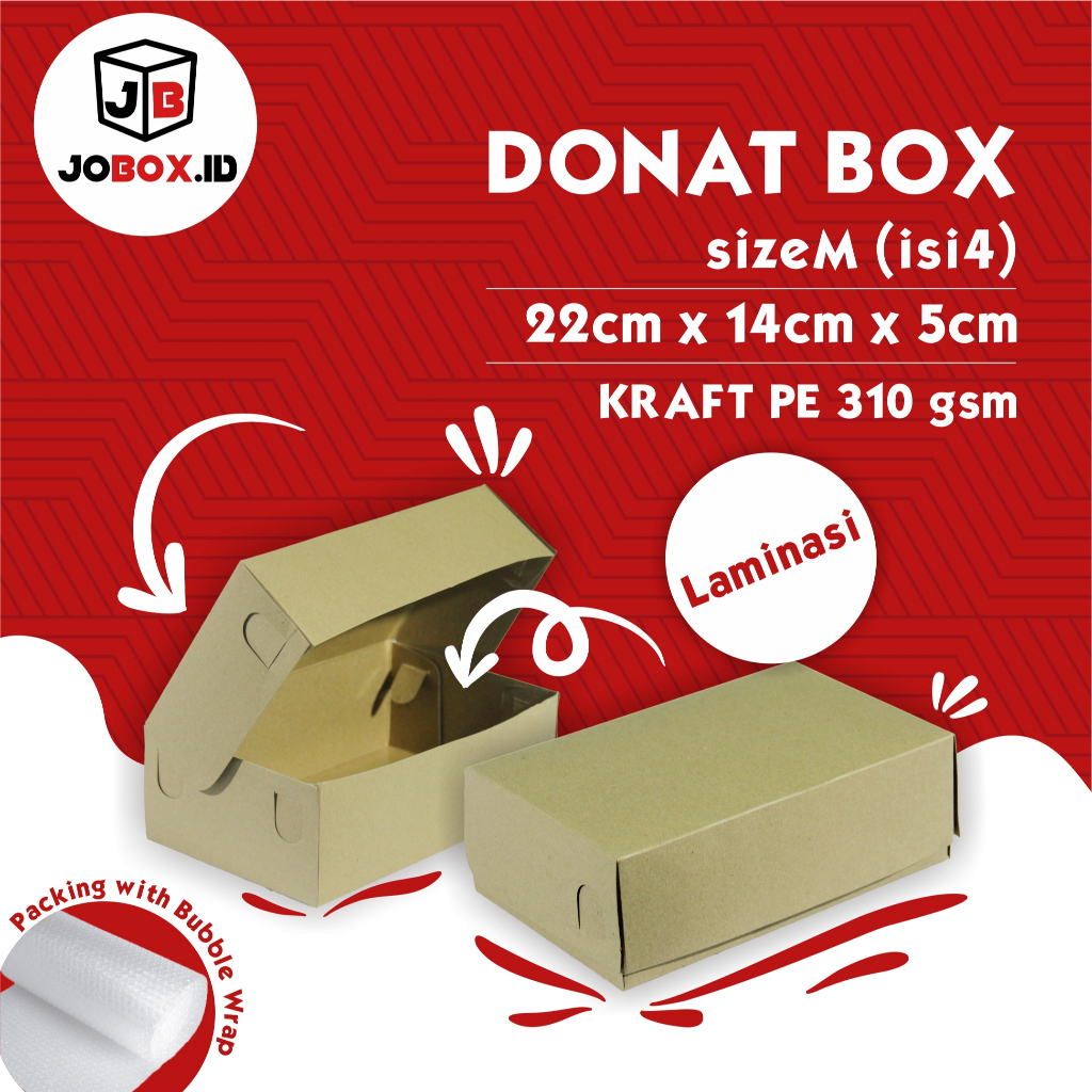 Jual Box Donat isi 4 Kraft FULL LAMINASI 22x14x5 cm / Dus Donat isi 4 ...