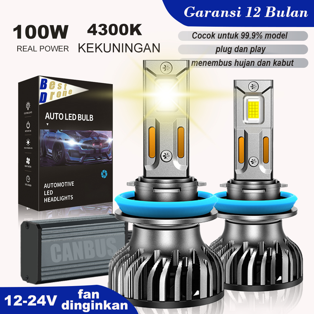 Jual BD 2pcs 100W kekuningan 4300k H4 LED lampu depan mobil H1 H3 H7 ...