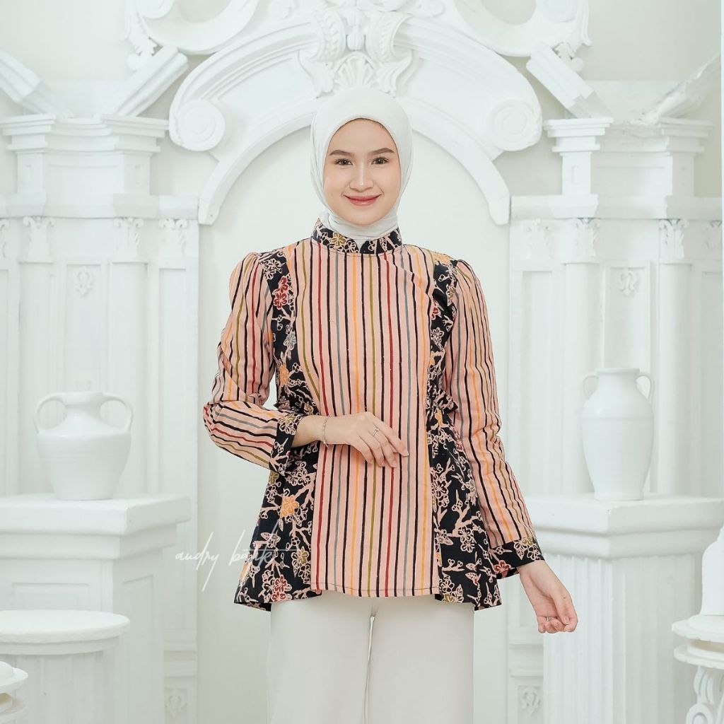 Jual Audry Batik -Lisa Lurik2 - Blouse Batik Kerja Wanita Panjang Hijab ...