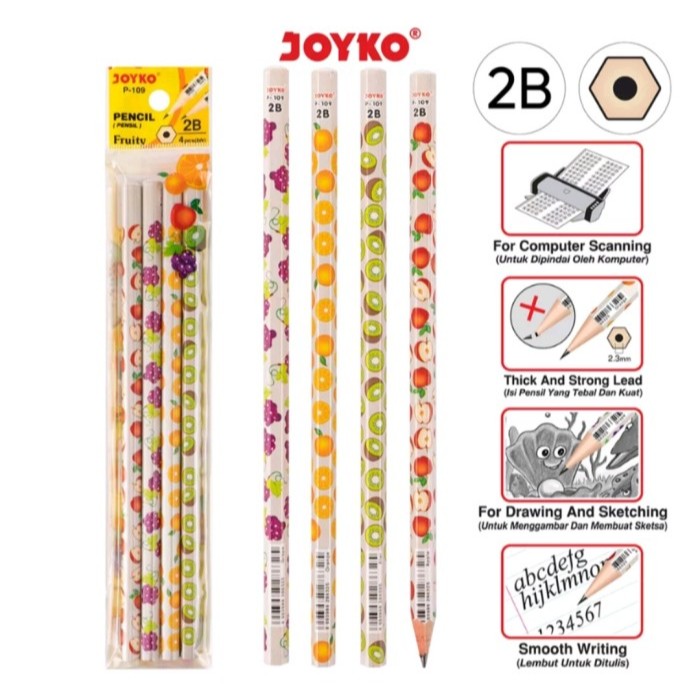 Jual PENCIL JOYKO P-109 FRUIT 1 SET (4 PCS) | Shopee Indonesia