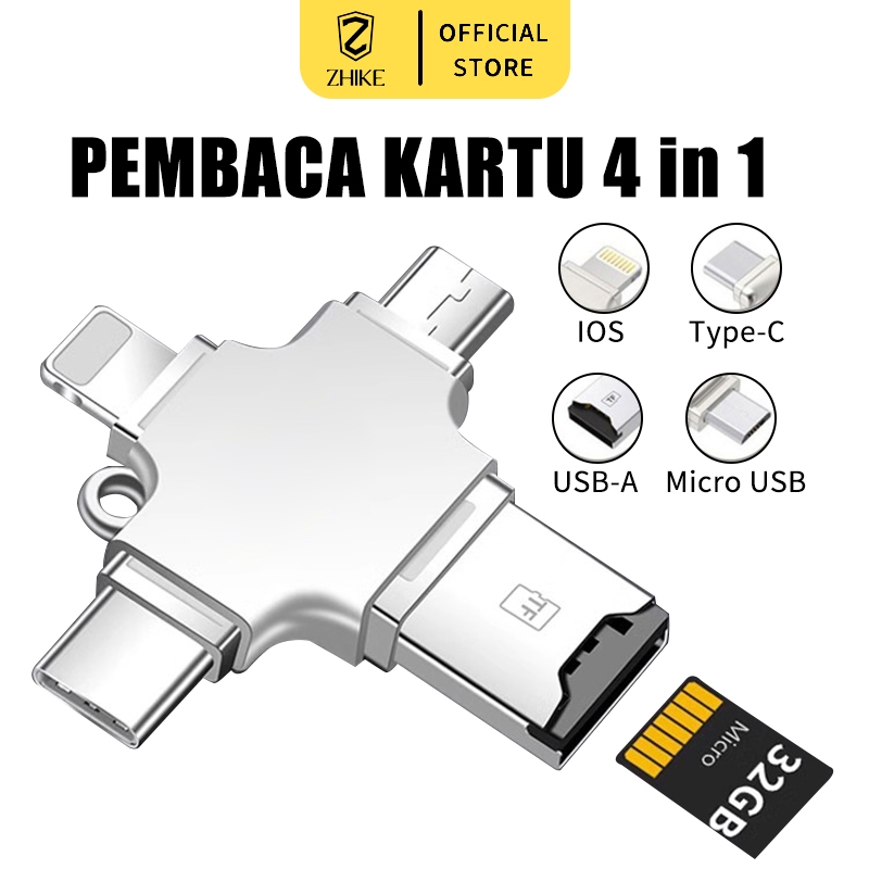 Jual ZHIKE Pembaca Kartu 4 In 1 Kartu Pembaca Memori Mikro TF USB 3.0 ...