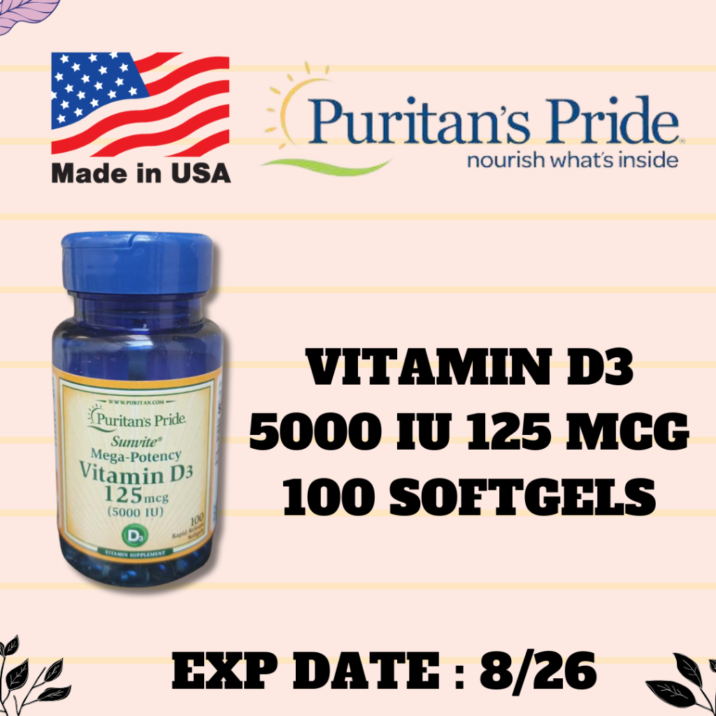 Jual Vitamin D3 5000 IU 125 mcg Puritan 100 Softgels Puritans Pride | Shopee Indonesia