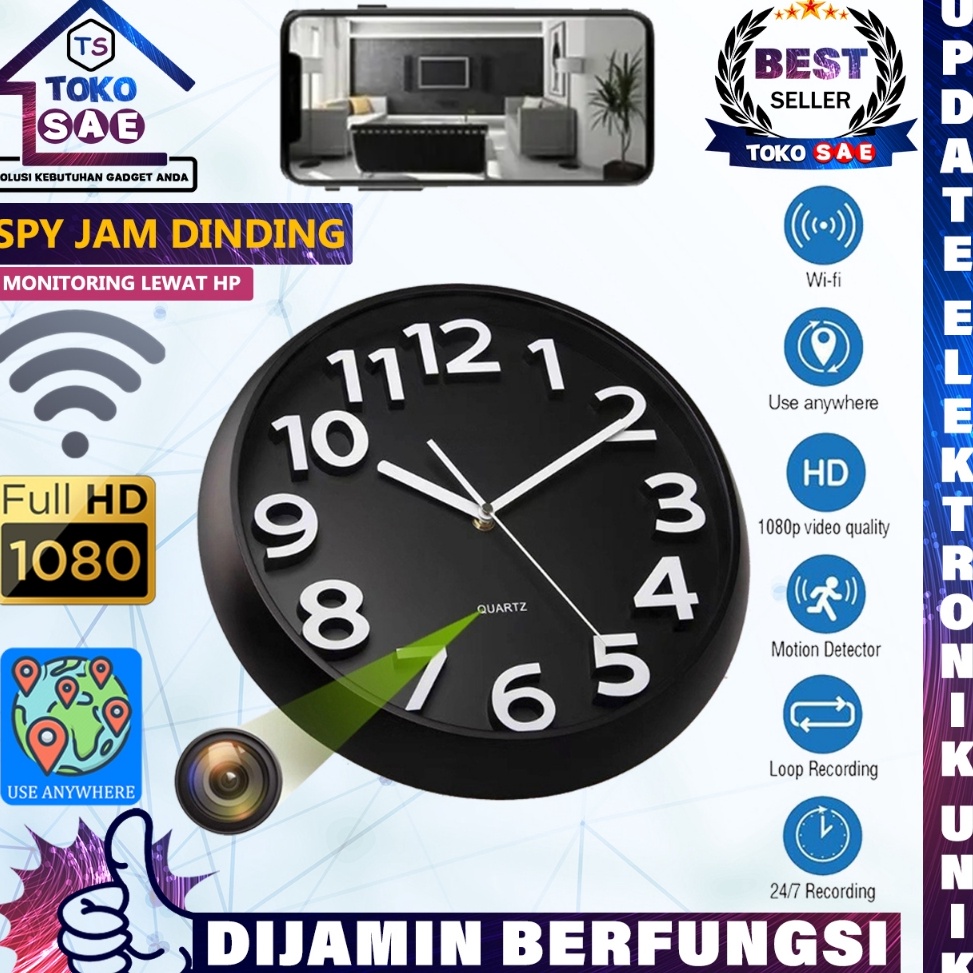 Jual Smart CCTV Wifi Wireless IP Camera Jam Dinding Wall Clock Kamera ...