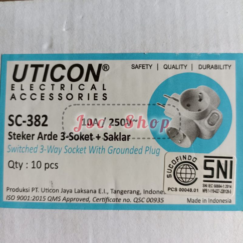 Jual Steker Arde 3 lubang Saklar Lampu SNI UTICON SC-382 10A 250V | Shopee Indonesia