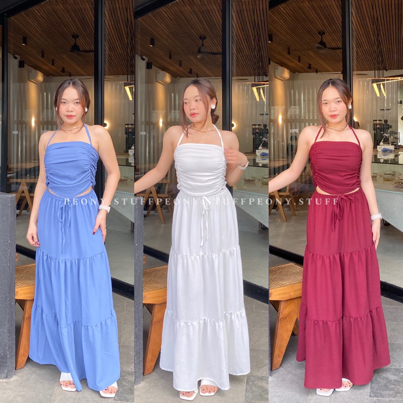 Jual Peony | LAURA ONE SET | Setelan Tanktop + Rok Panjang Rampel ...