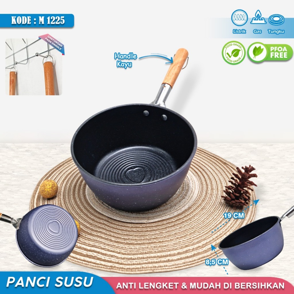 Jual PANCI SUSU MARBLE ANTI LENGKET 18CM & 20CM GAGANG KAYU BISA INDUKSI / MILK POT BINTIK ...
