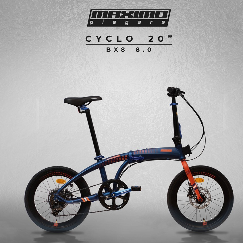 Jual Sepeda Lipat 20 Inch MAXIMO Piegare Folding Bike 8 Speed Cyclo BX8 8.0 Navy Blue-Orange ...