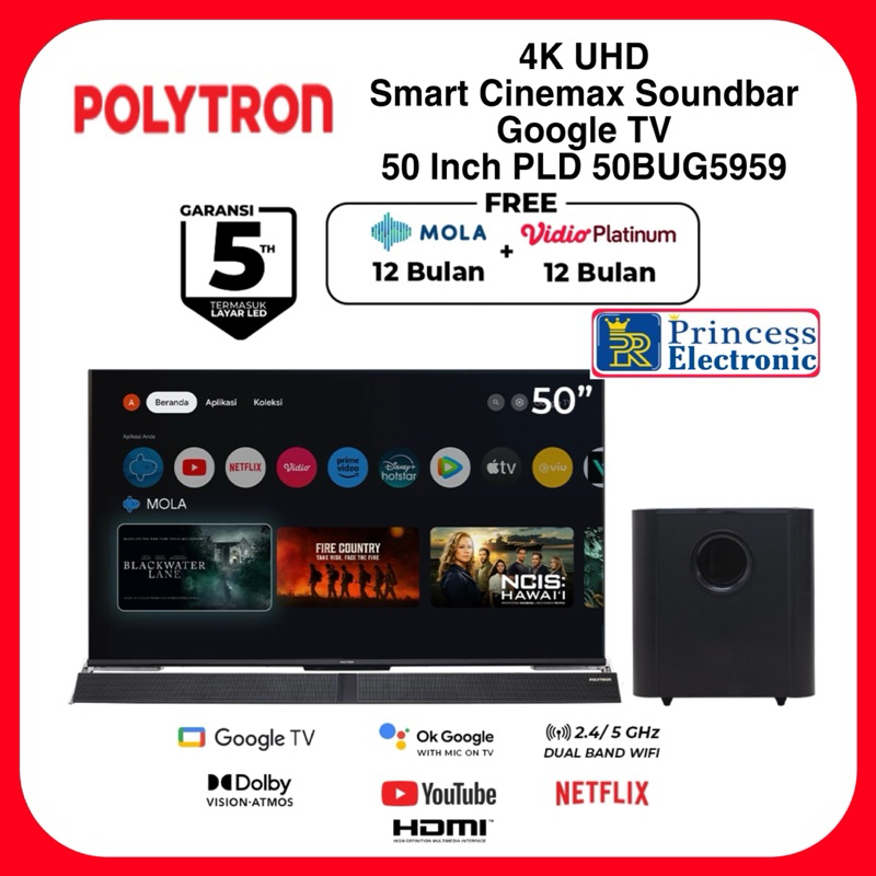 Jual POLYTRON 4K UHD Smart Cinemax Soundbar Google TV 50 Inch PLD 50BUG5959 | Shopee Indonesia