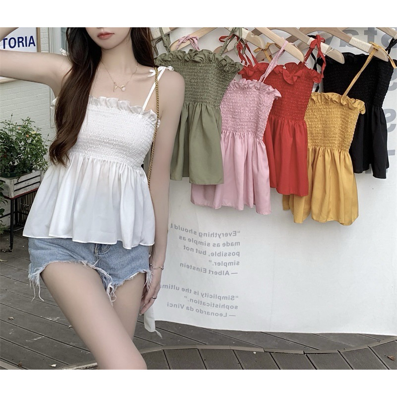 Jual Tanktop Wanita Kerutan Sifon Motif Tali ikat (T293) / Tanktop Wanita Terbaru | Shopee Indonesia