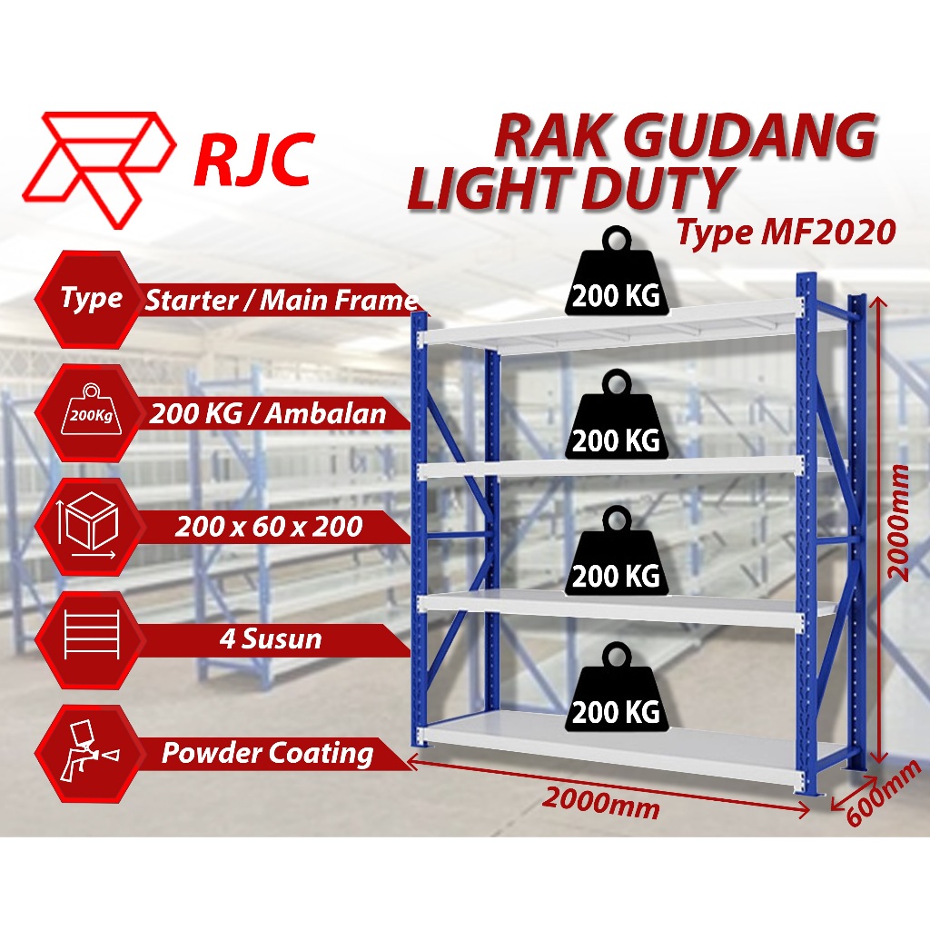 Jual Rak Besi Gudang 4 susun 2 meter 200 kg RJC rack gudang | Shopee ...