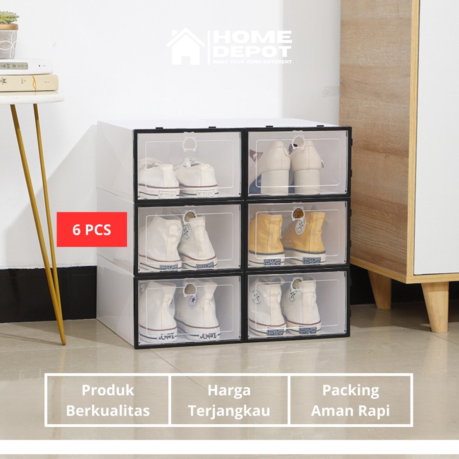 Jual Box Sepatu Transparant Kotak Susun Plastik Shoe Organizer 6 Pcs ...