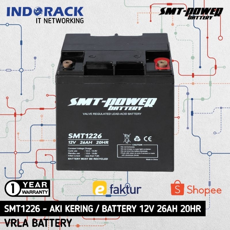 Jual SMT1226 Battery SMT-POWER 12V 26AH 20HR Aki Kering Baterai ...