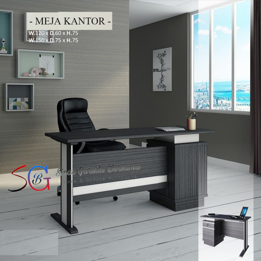 Jual MEJA KANTOR / MEJA 1/2 BIRO MEWAH / MEJA PIMPINAN HITAM ELEGAN ...