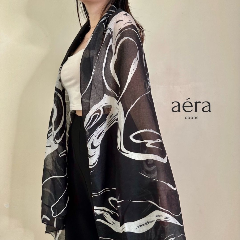 Jual AERA Pasmina Hijab Instant Hitam Putih Shawl Selendang Kain SYL66 ...