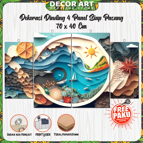 Jual KILAT DecorArt 7x4 Cm Hiasan Dinding Set 4 Panel Tema Pemandangan ...