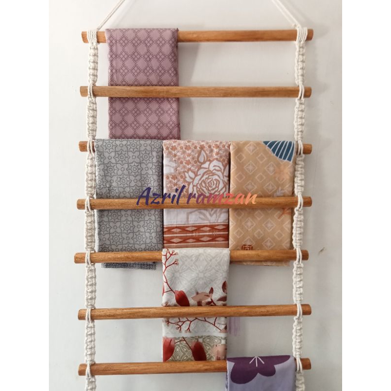 Jual Rak jilbab mukena dan sejadah macrame 75cm dan 50cm/ladder hanger ...