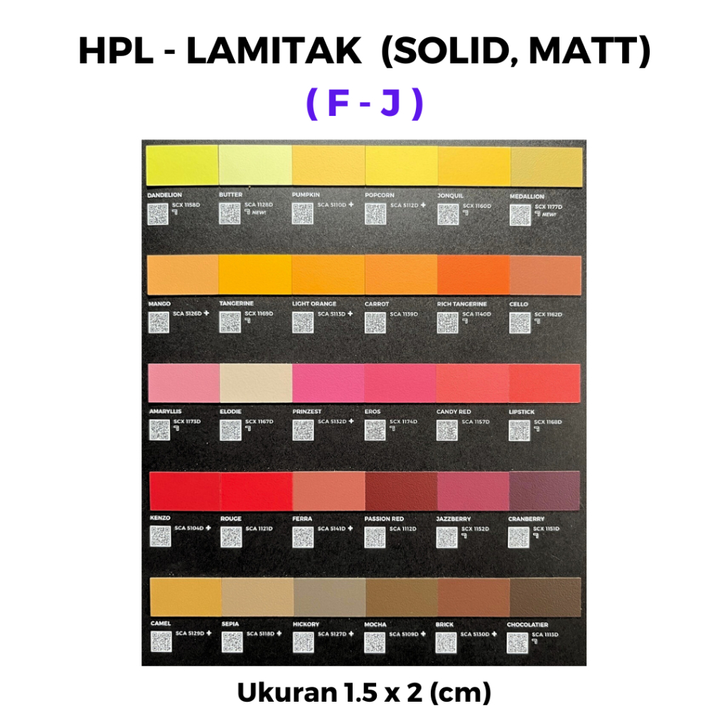 Jual Sample Material HPL Lamitak Warna Solid Color (F-J) MATT ...