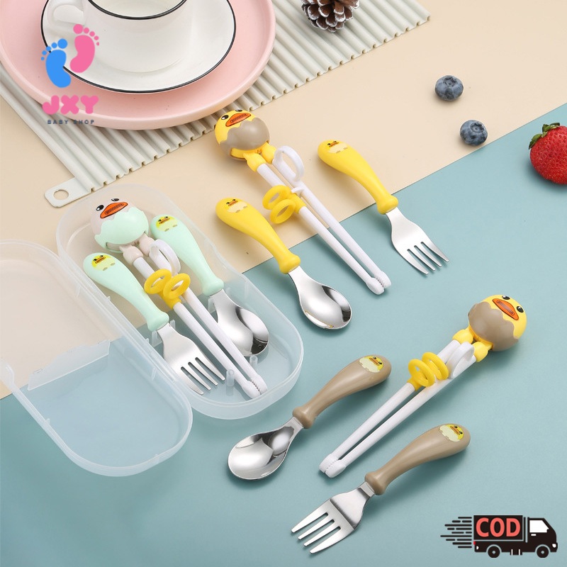 Jual 3 in 1 Set alat makan kartun anak Sumpit Pelatihan Bayi Stainless ...