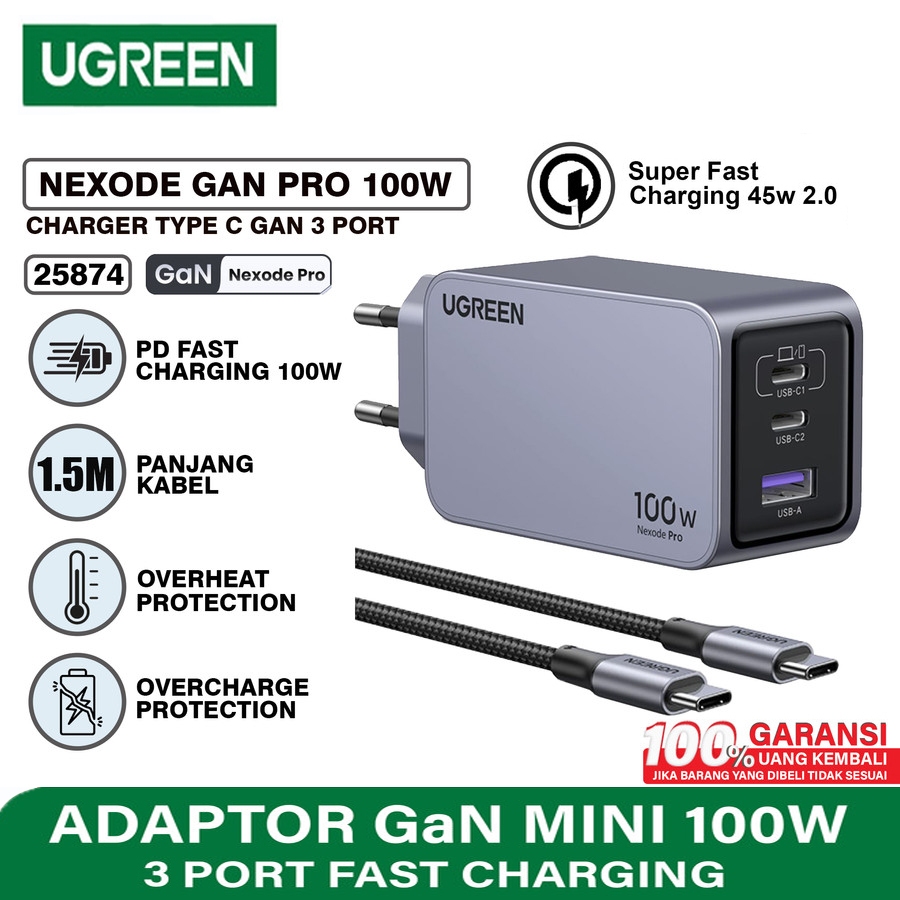 Jual Ugreen Charger 100W Nexode Gan Pro Adaptor USB C Super Fast Charging QC PD X757 | Shopee ...