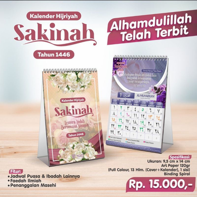 Jual Kalender Hijriyah Arabic Mini Model Meja SAKINAH MUSLIM CENDEKIA TERBARU 1446 H plus Masehi ...