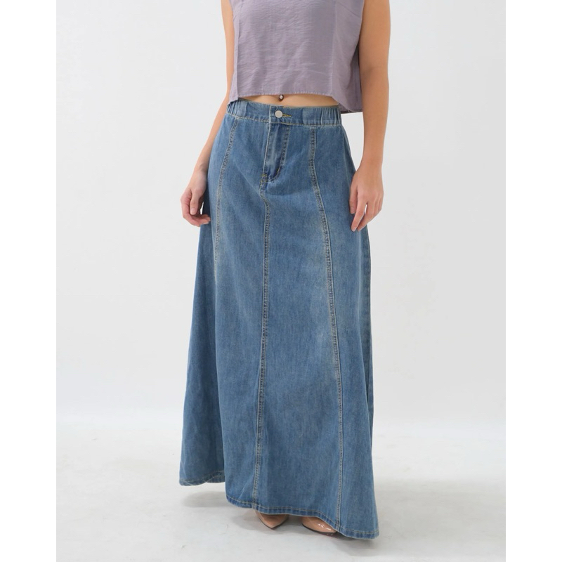 Jual Renata Long Flare Denim Skirt (seri Denim) | Shopee Indonesia