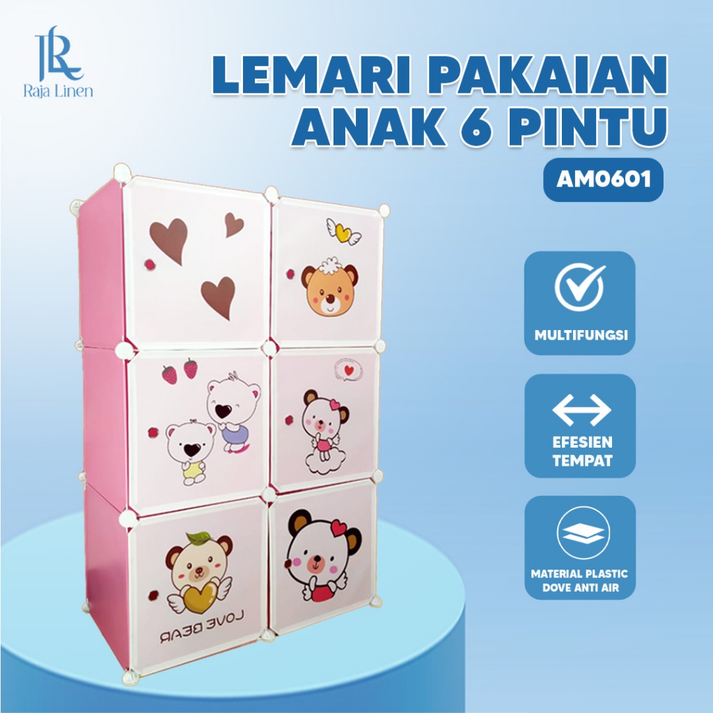 Jual Lemari Pakaian Rakit Plastik Anak 6 Pintu Lemari Portable Rak Baju ...