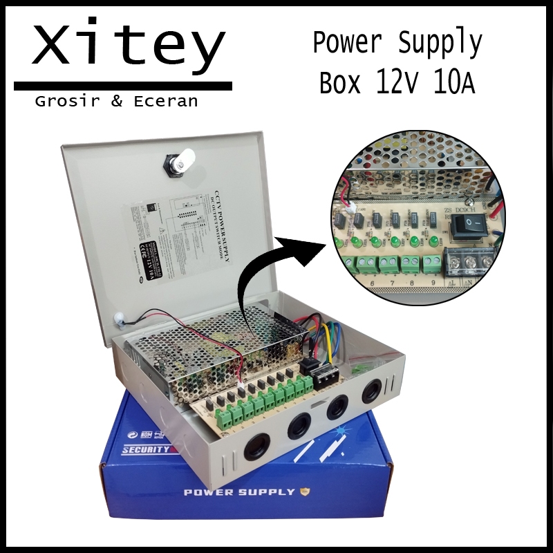 Jual Power Supply Box 12 V 10a 9CH cctv led trafo power adaptor 12 volt ...