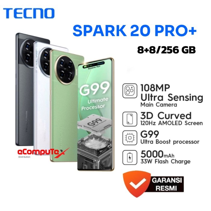 Jual HP TECNO SPARK 20 PRO+ 8+8/256GB NFC NEW PRODUK HANDPHONE GAMING ...
