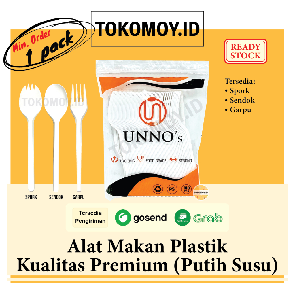 Jual (Isi 100pcs) Alat Makan Plastik Premium UNNO Putih Susu isi 100 ...