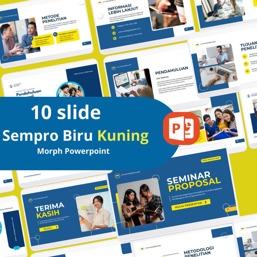 Jual Sempro Biru Kuning Powerpoint - Template Proposal Seminar Profesional | PPT Morph Premium ...