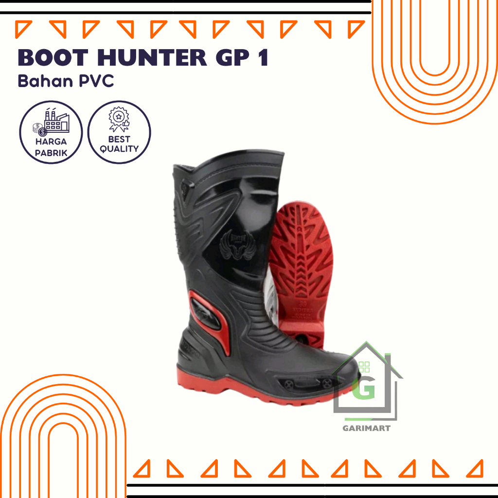 Jual Sepatu Boot Tinggi Karet PVC Hunter GP 1 Black Red Hitam Merah ...
