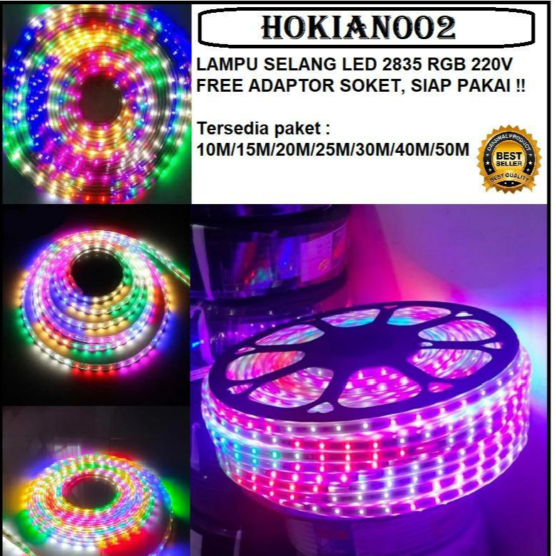 Jual LAMPU LED STRIP RGB WARNA-WARNI/MERAH PUTIH METERAN + SOKET 2835 ...