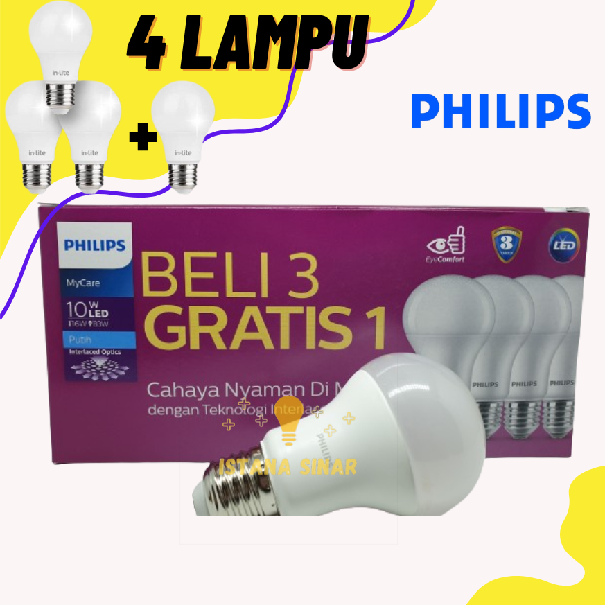 Jual Philips Lampu LED 10Watt, 10W, 10 Watt, 10 W (1 paket isi 4PCS ...