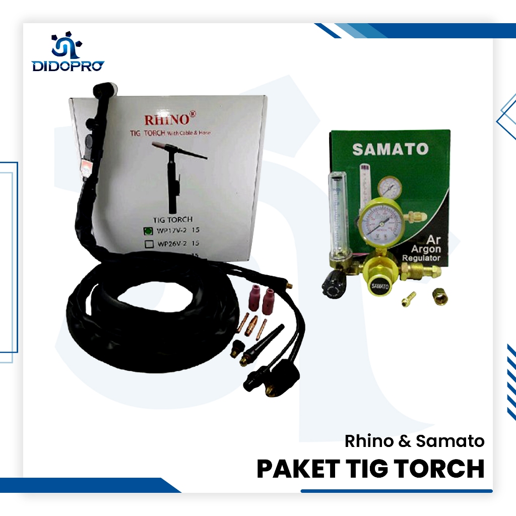 Jual PAKET Tig Torch rhino stang las argon rhino WP 17V-2 15 PLUS ...