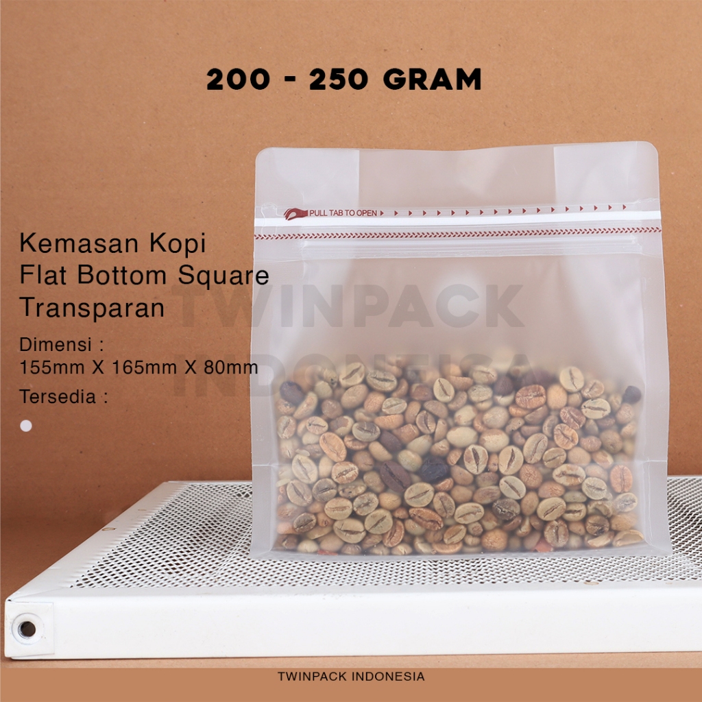 Jual Kemasan Kopi 200 - 250 Gram Ziplock Transparan Flat Bottom Square Wide | Shopee Indonesia