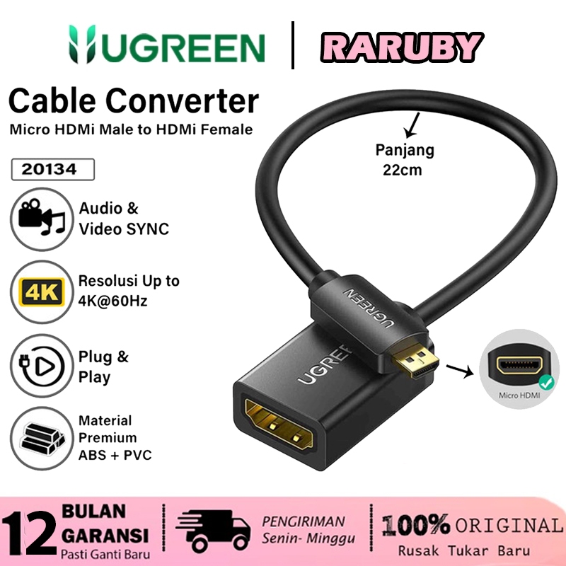 Jual UGREEN Cable Adapter Micro HDMI Male To HDMI Female Kabel Tablet Transfer TV Projector HD ...