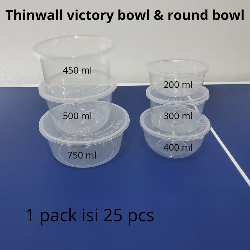 Jual Thinwall bulat 200 ml / 300 ml 400 ml 450 ml 500 ml 750 ml per pack victory mangkok bowl ...