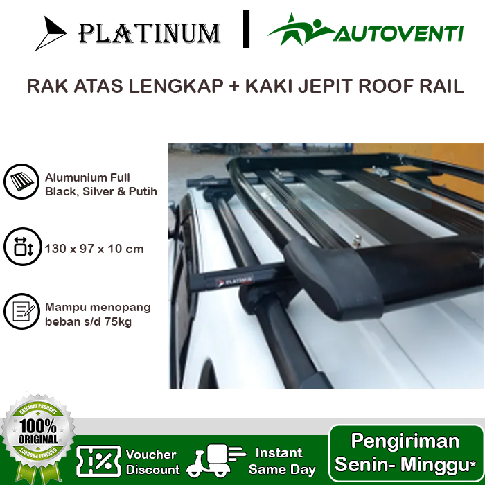 Jual Roof Rack Platinum (Paket rak platinum & cross bar jepit roof rail ...