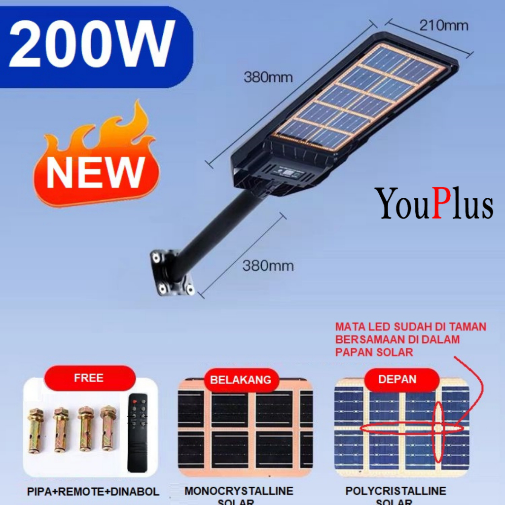 Jual YOUPLUS LAMPU JALAN SOLAR CELL 200W LED / LAMPU JALAN TENAGA SURYA 200w | Shopee Indonesia