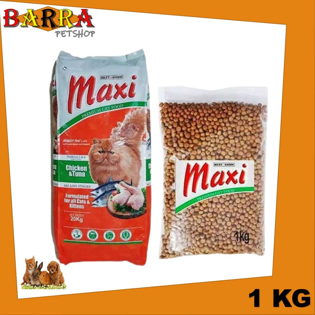 Jual MAXI Cat Food Chicken Tuna Repack 1 Kg - BarraPetshop | Shopee ...
