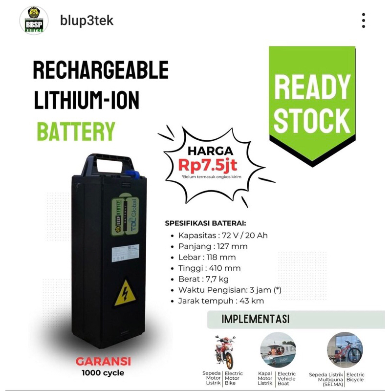 Jual Baterai Gesits Original Battery 72V Motor Listrik 72V 20.3Ah 1461 ...