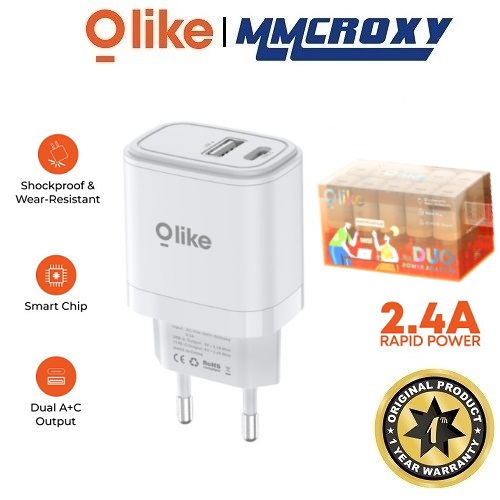 Jual Olike C203 Adapter Charger Dual Port USB A USB C 2.4A 12W Smart ...