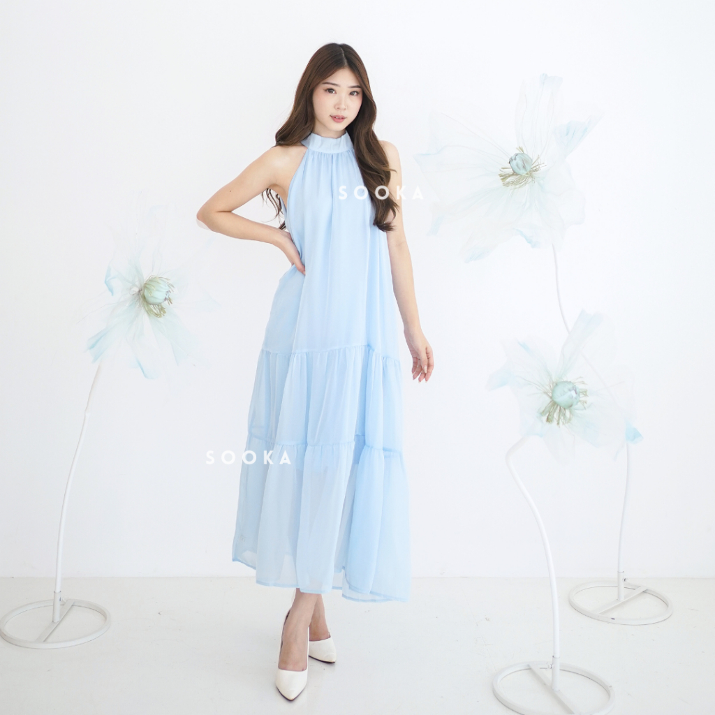 Jual LONG DRESS BIRU GAUN PANJANG HALTER WANITA SK217 | Shopee Indonesia