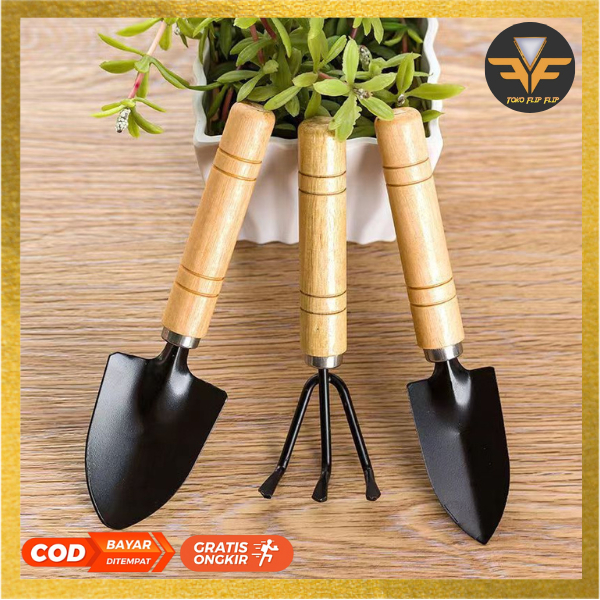 Jual Sekop Mini Alat Berkebun 3 in 1 Gagang Kayu Garden Tool Set isi 3 ...