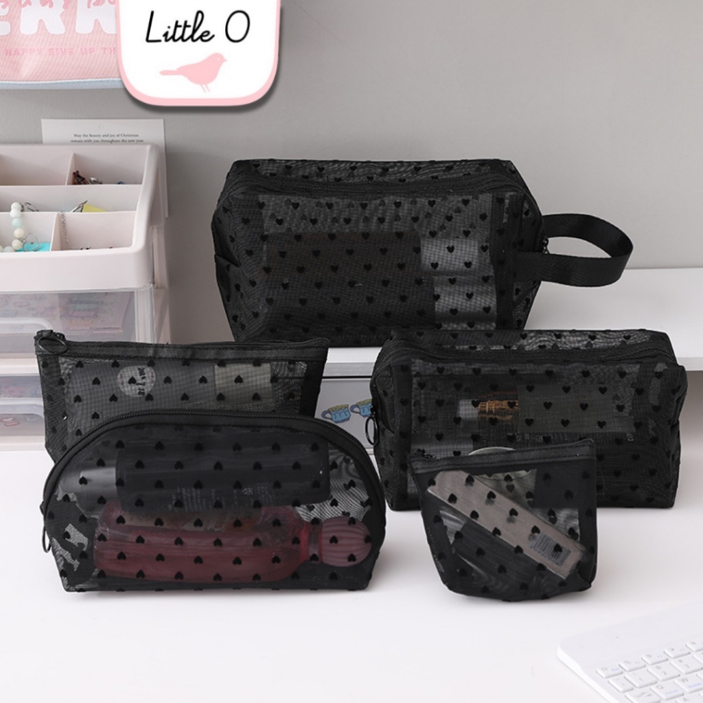 Jual Tas Pouch Dompet Makeup Kosmetik Jaring Transparan Love Rhine ...