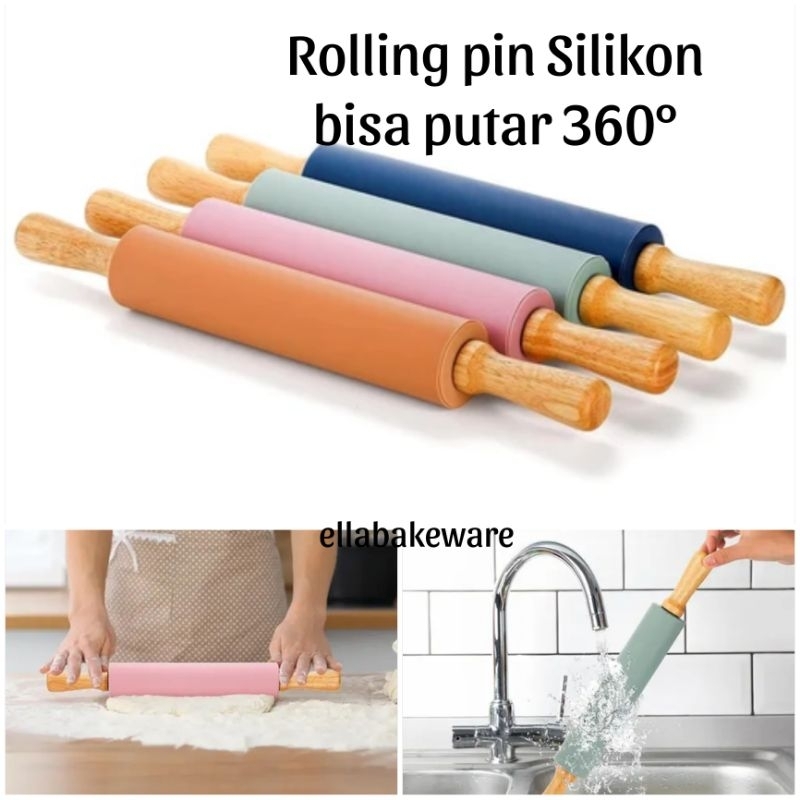 Jual ROLLING PIN SILIKON PENGGILING ADONAN BESAR GAGANG KAYU 30 CM ANTI ...