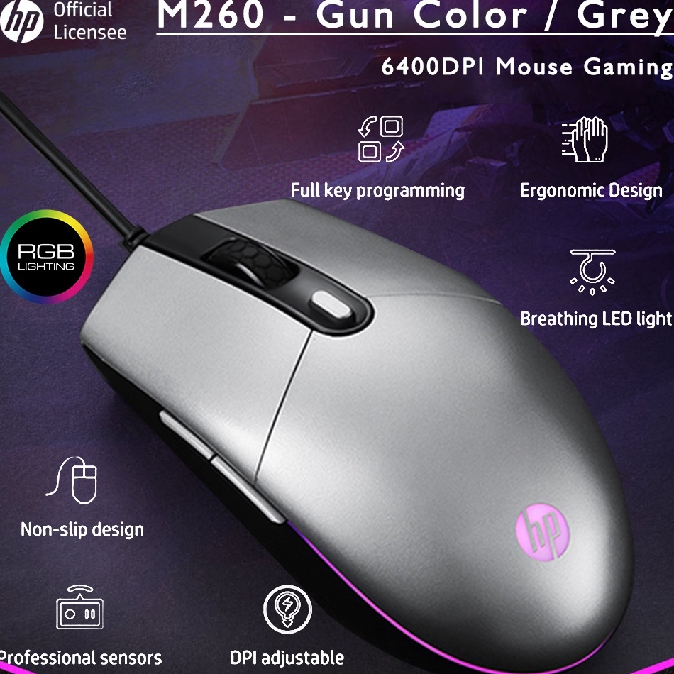Jual Mouse Gaming HP M26 64DPI RGB 6Button Macro Mouse Software Grey i ...